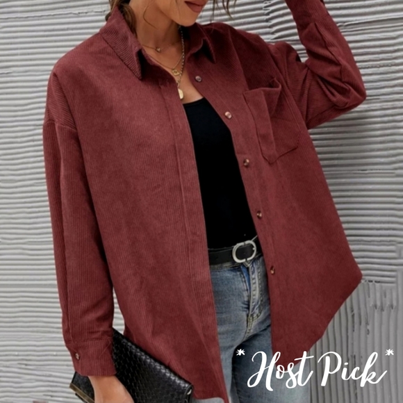 Tops | Corduroy Shacket Maroon | Poshmark